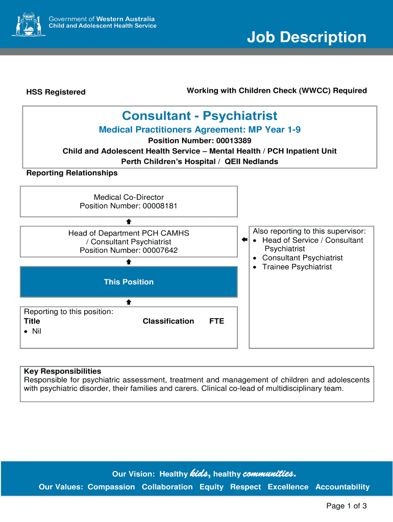 Fillable Online CAHS Job Description Form Template WWC. Template to be ...