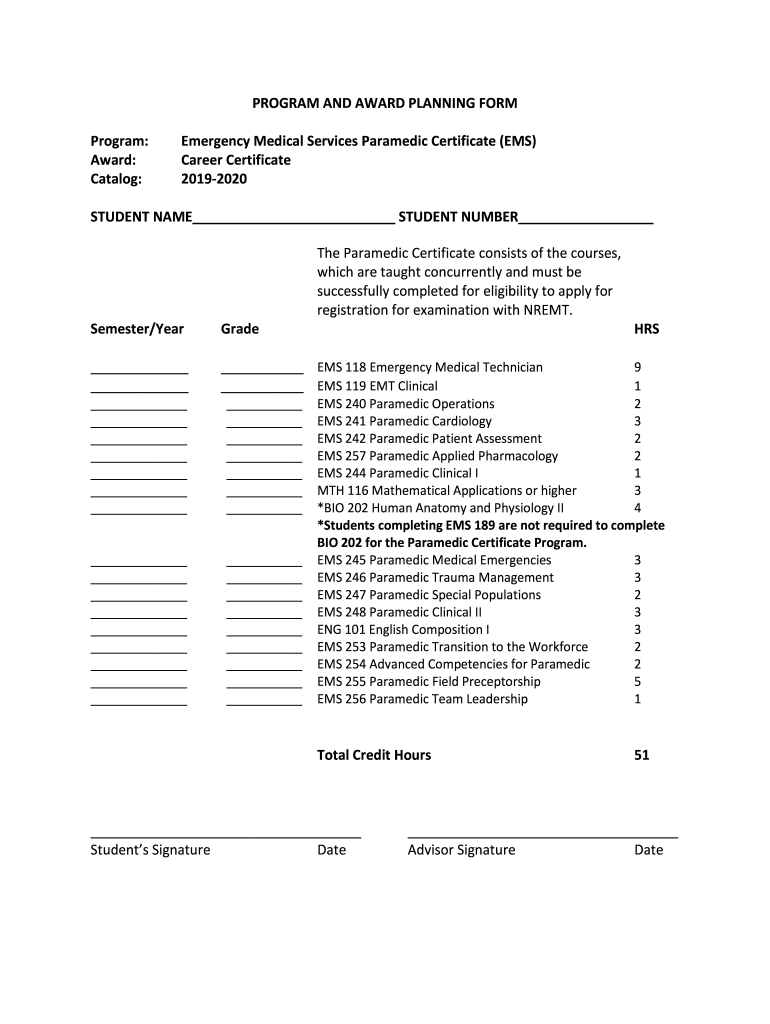 Fillable Online Emergency Medical Services Paramedic Certificate (EMS ...