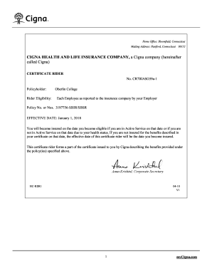 Fillable Online CIGNA HEALTH AND LIFE INSURANCE COMPANY, a Cigna ...