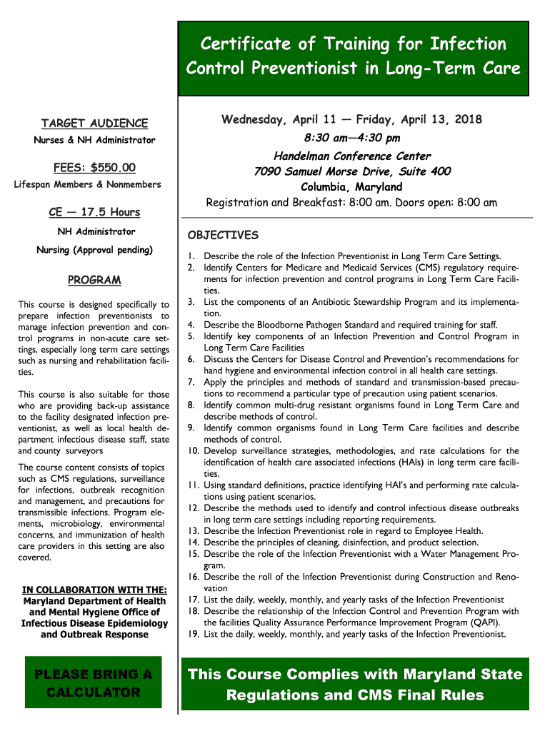 Fillable Online Certificate of Training for Infection Control ...