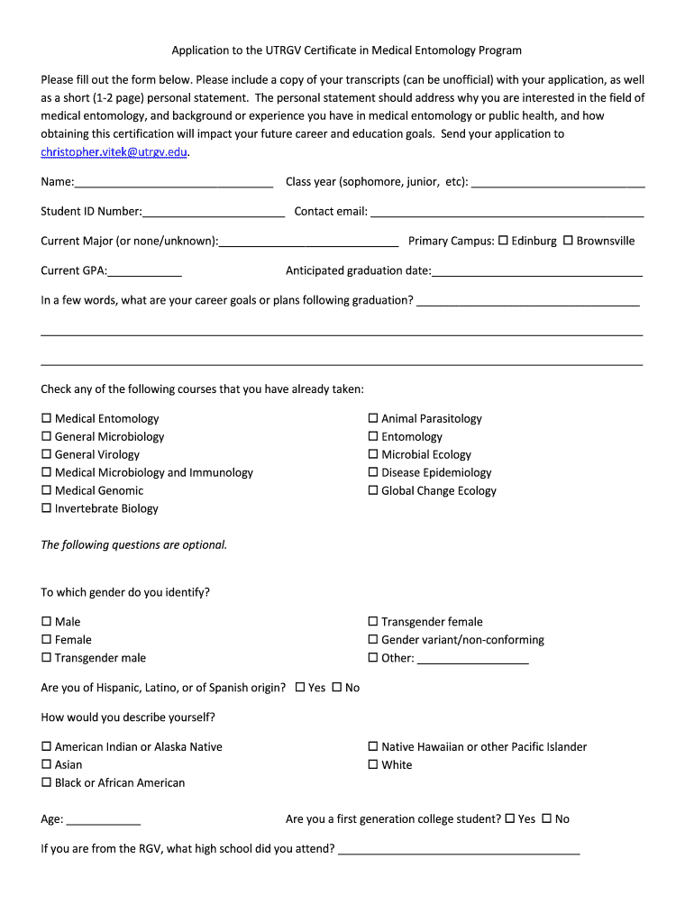 Fillable Online Application to the UTRGV Certificate in Medical ...