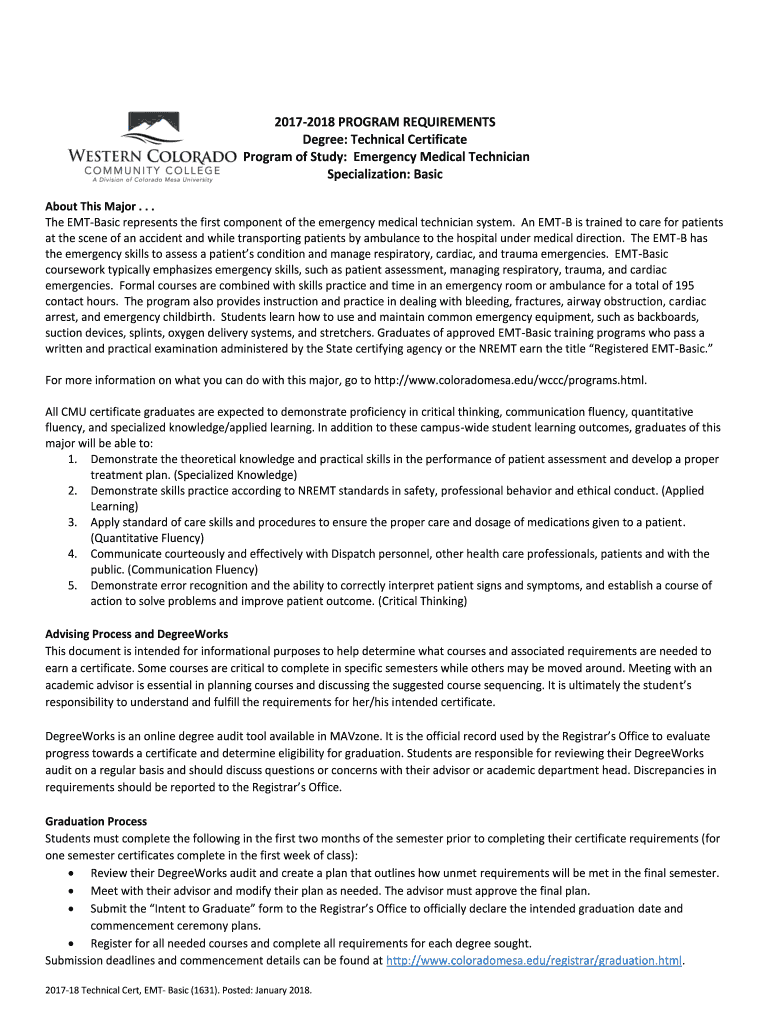 Fillable Online Emergency Medical Technician (EMT) (EMJ1) Certificate ...