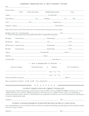 Fillable Online PATIENT VERIFICATION OF CORRECT INSURANCE PATIENT ...