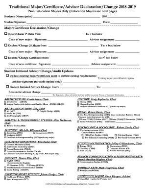 Fillable Online Traditional Major/Certificate/Advisor Declaration/Change 2018-2019 Fax Email ...