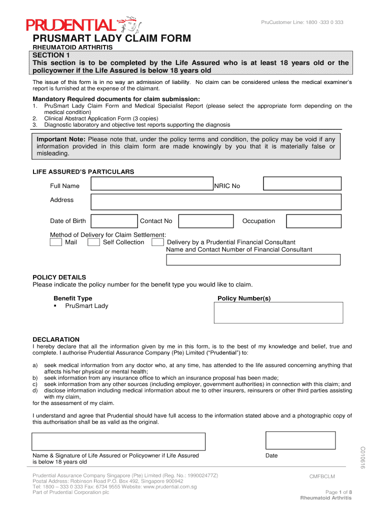 Fillable Online female benefit claim form part i - Prudential Fax Email ...