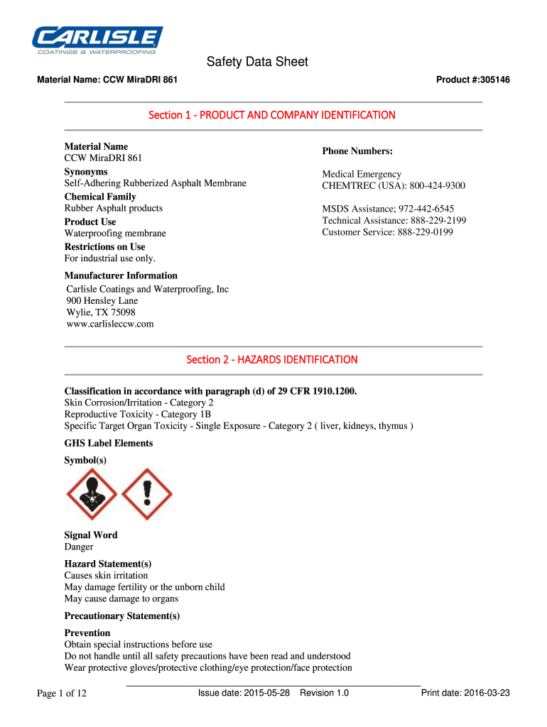 Fillable Online CCW MiraDRI 860/861Carlisle Coatings and Waterproofing ...