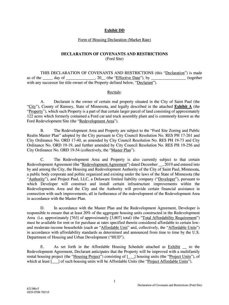 Fillable Online Exhibit DD Form of Housing Declaration (Market Rate ...