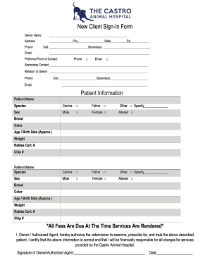 Fillable Online New Client Sign-In Form Fax Email Print - pdfFiller