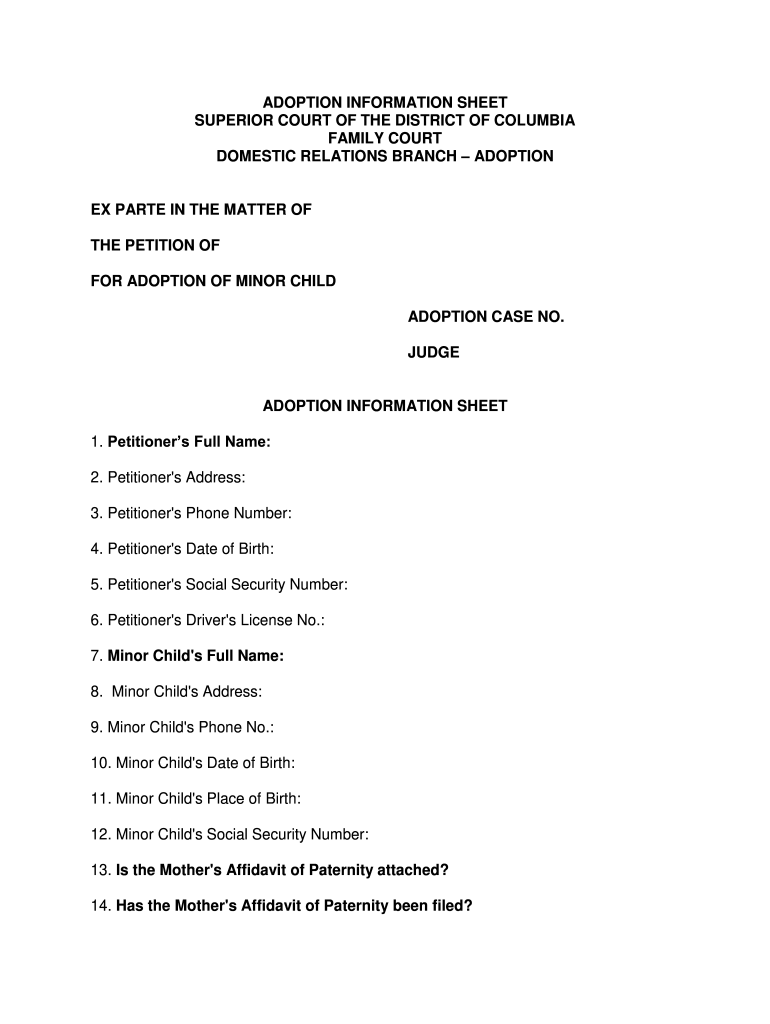 Fillable Online 5. Sample Adoption Petition and Forms - Children's Law ...