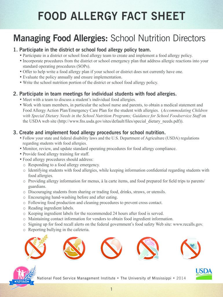 Fillable Online Managing Food Allergies School Nutrition Directors Fact ...