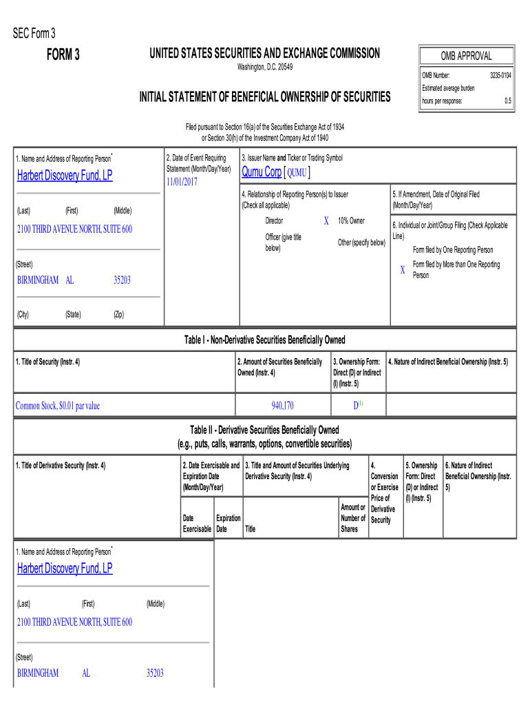 Fillable Online SEC FORM 3 - Qumu Fax Email Print - pdfFiller