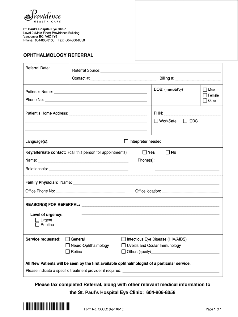 Fillable Online Eye clinic Ophthalmology Referral Size - PHC Med Staff Fax Email Print - pdfFiller