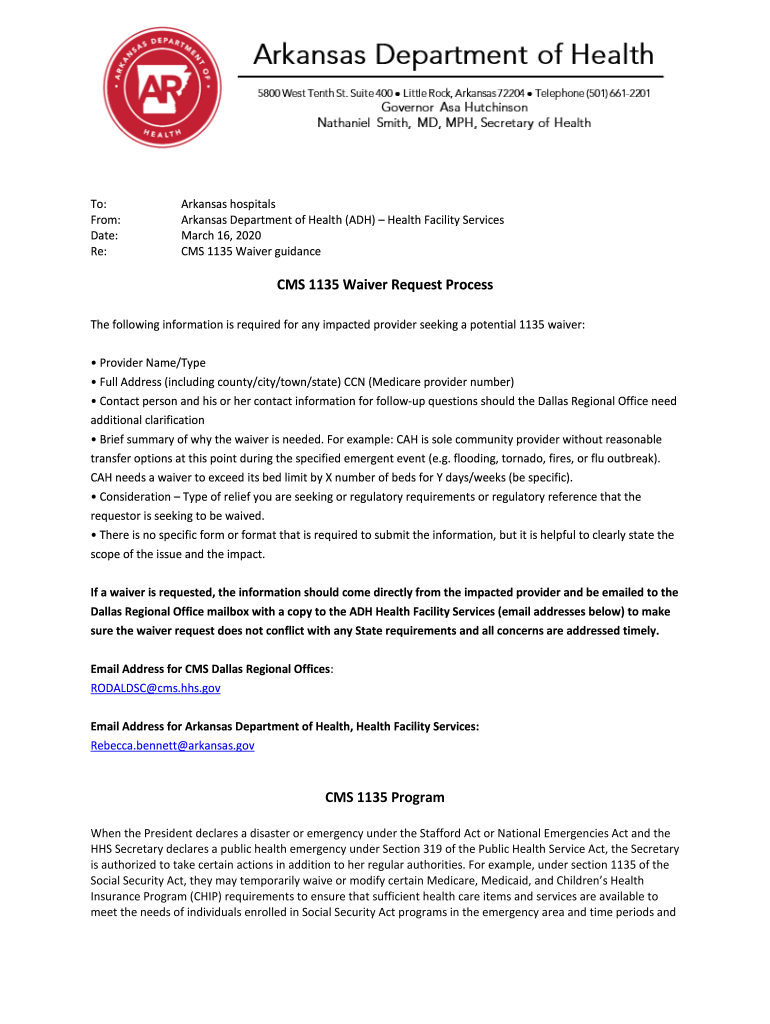 Fillable Online CMS 1135 Waiver Request Process - healthy.arkansas.gov ...