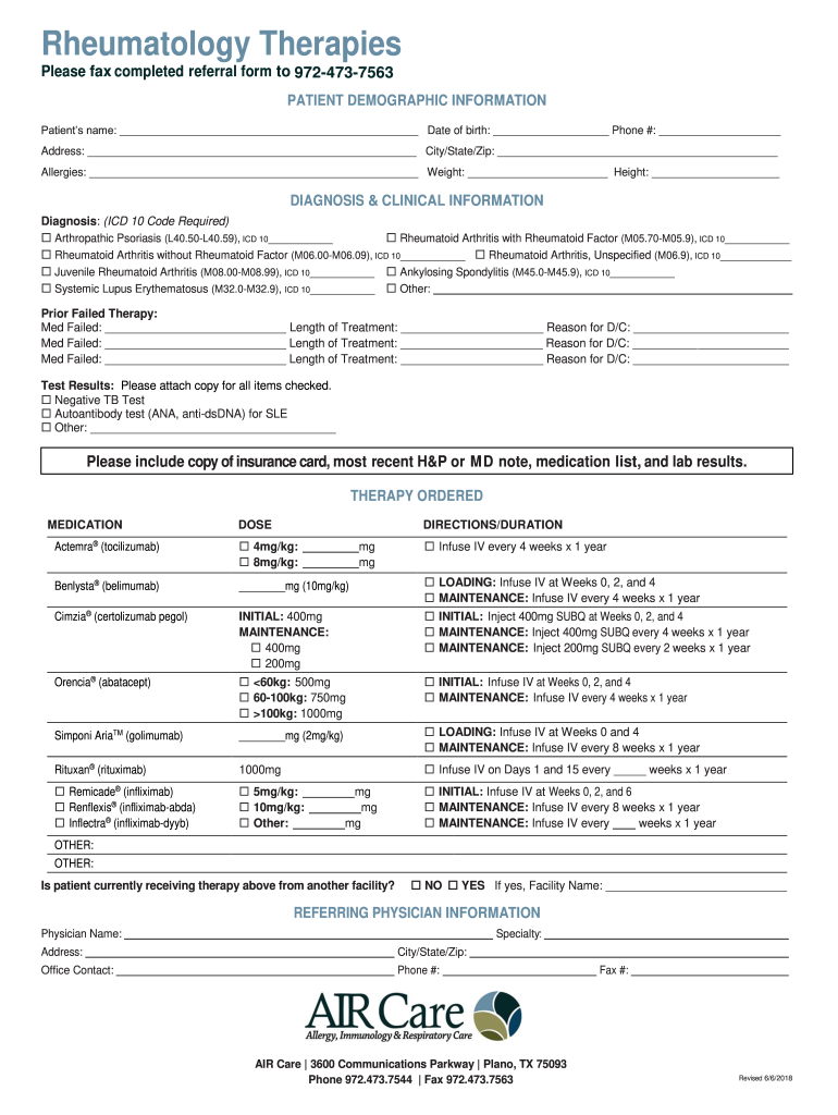 Fillable Online Rheumatology Non-IV Referral Form - Envolve Health Fax ...