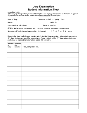 Fillable Online Jury Examination Student Information Sheet - Music - UMBC Fax Email Print ...