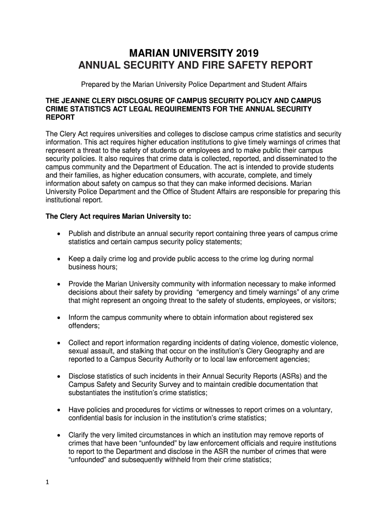 Fillable Online Prepared by the Marian University Police Department and ...