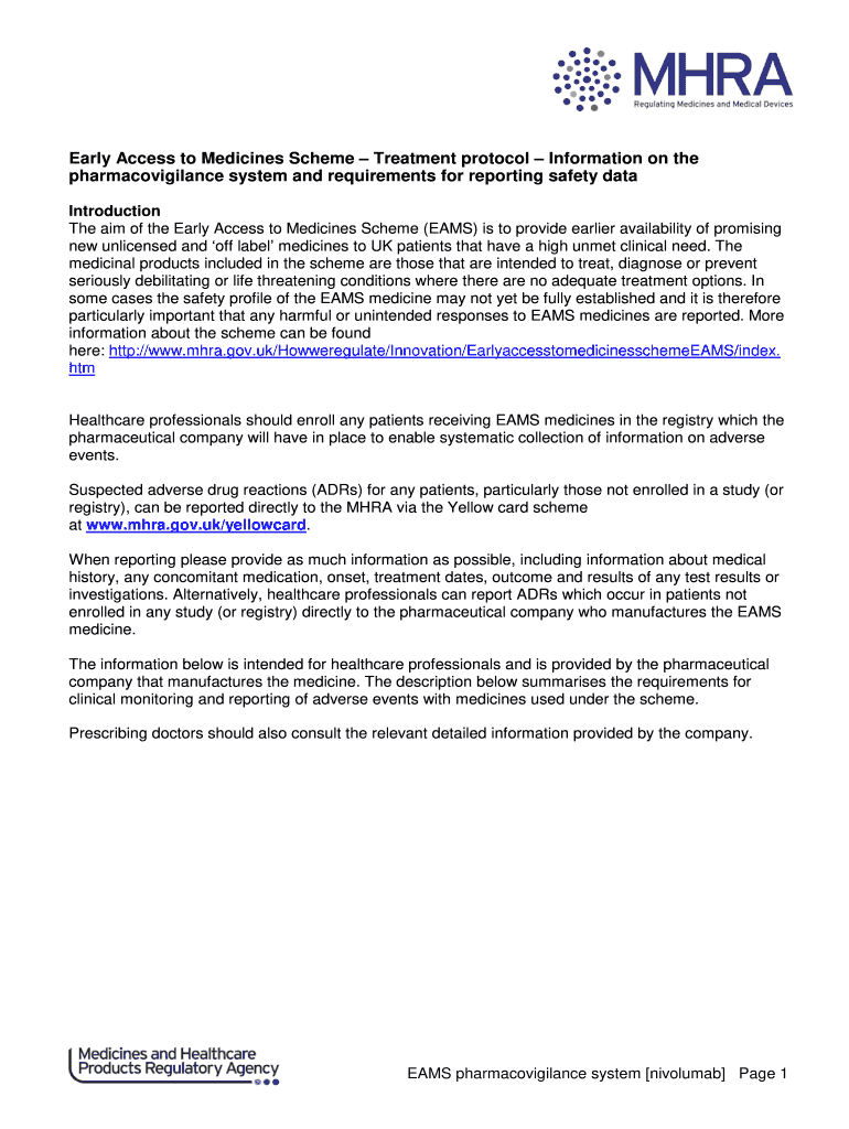 Fillable Online Apply for the early access to medicines scheme (EAMS ...
