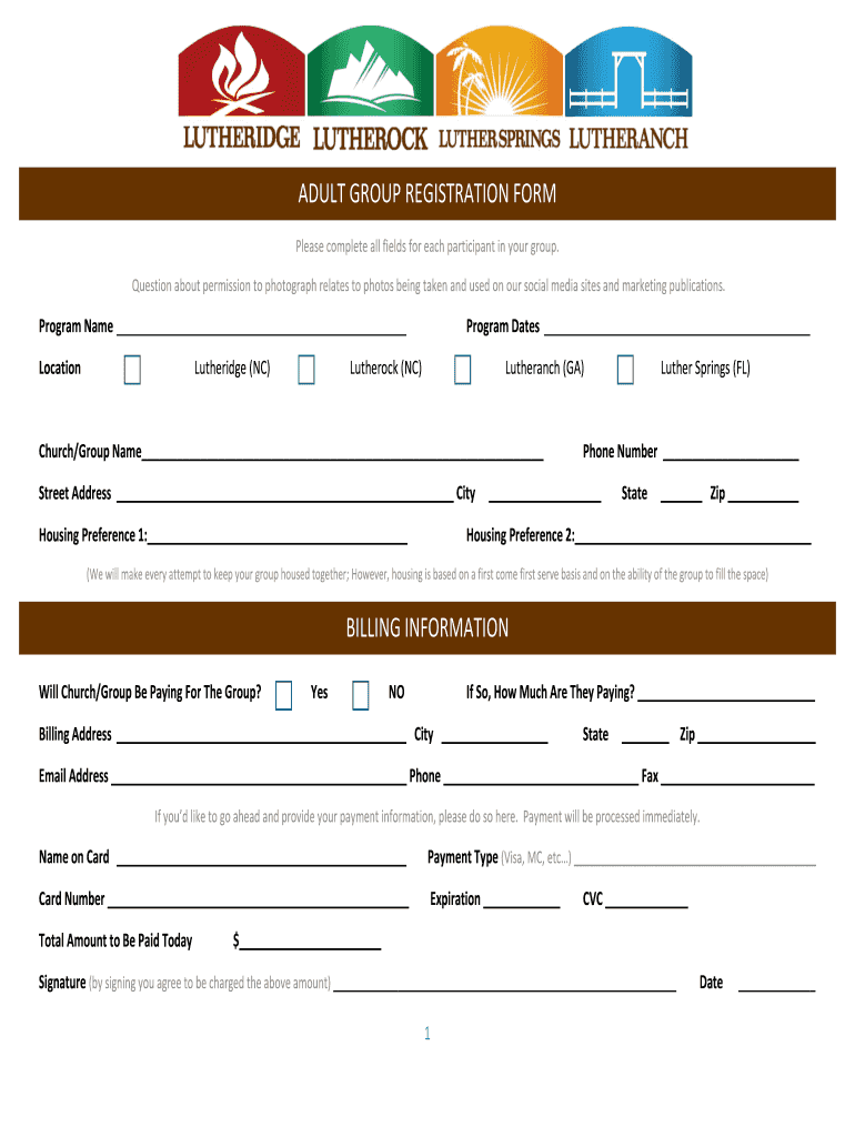 Fillable Online ADULT GROUP REGISTRATION FORM Fax Email Print - pdfFiller