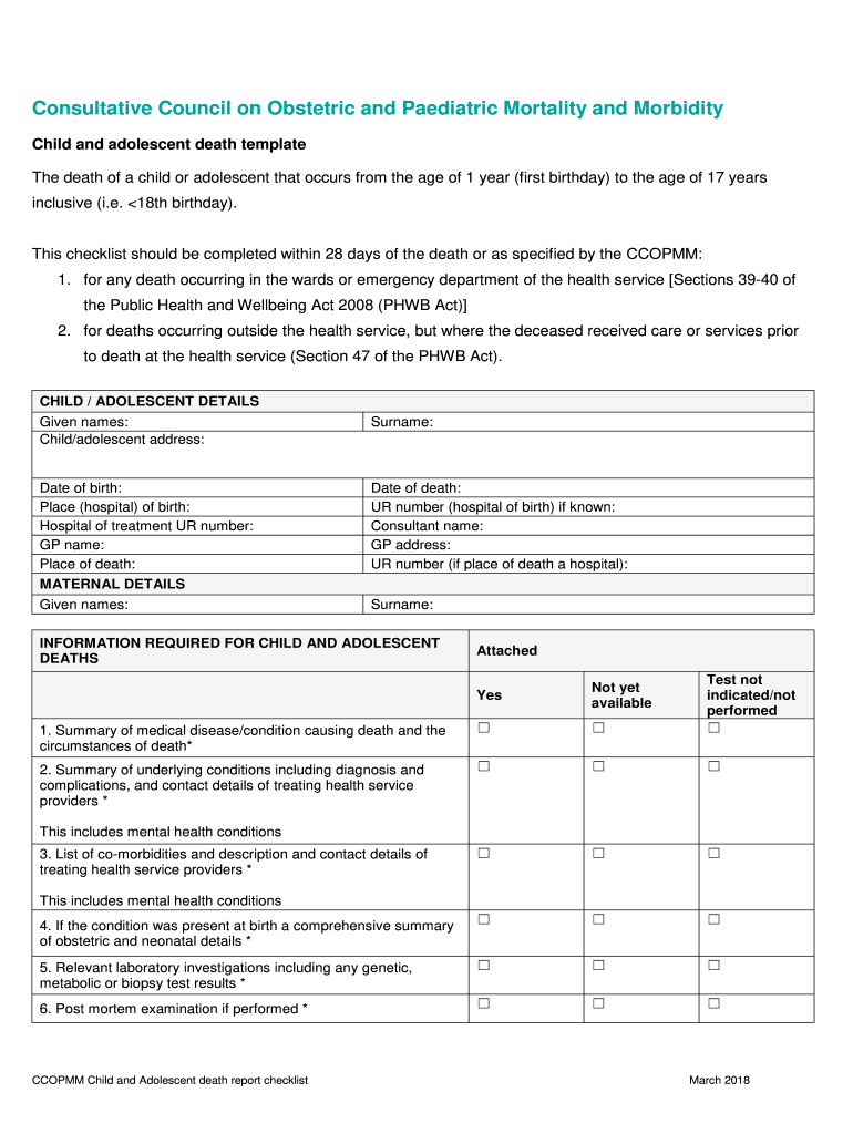 Fillable Online Child and adolescent death template Fax Email Print ...