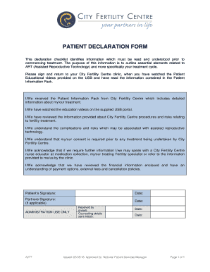 Fillable Online patient declaration form - City Fertility Fax Email ...