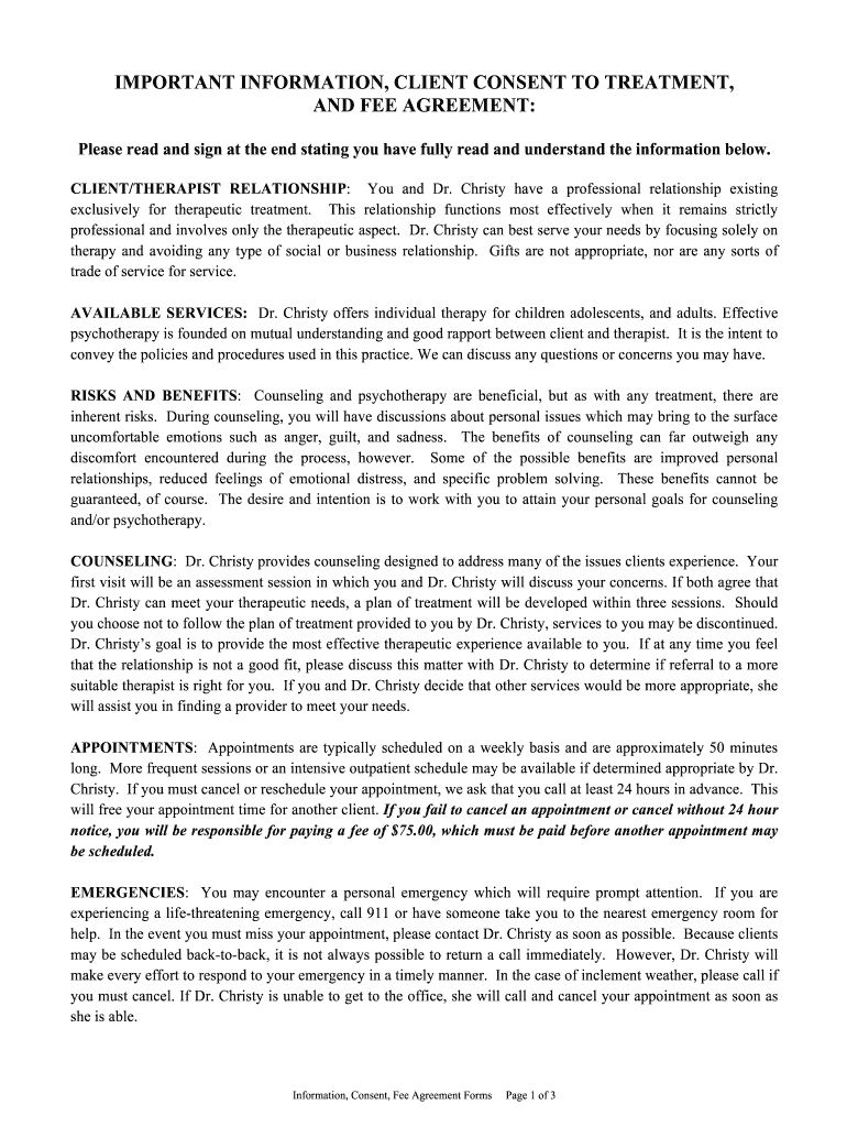 Fillable Online Client Consent Form and Fee Agreement.doc Fax Email ...