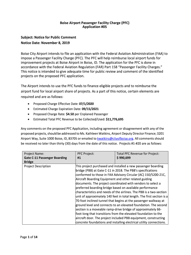 Fillable Online Boise Airport Passenger Facility Charge (PFC ...