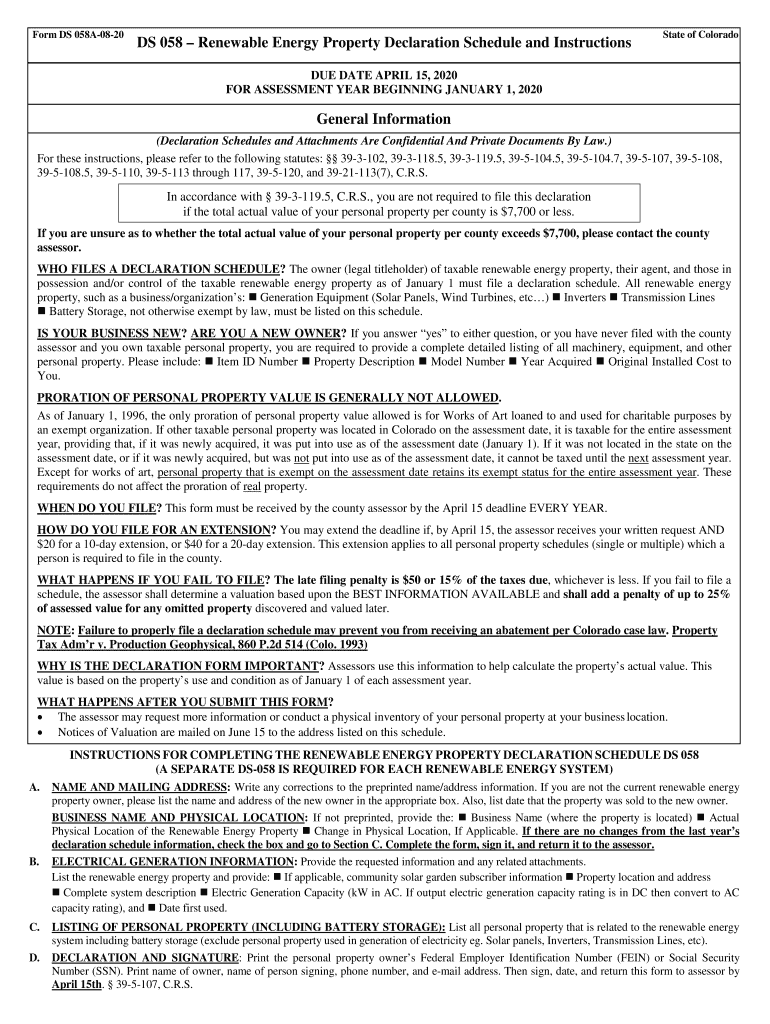 Fillable Online Form DS 658 - Renewable Energy Real Personal Property ...