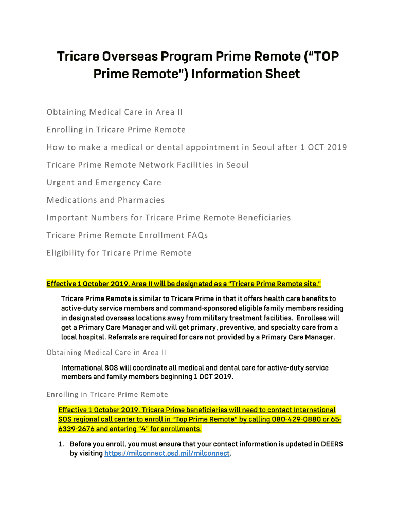 Fillable Online Tricare Overseas Program Prime Remote (TOP Prime Remote ...