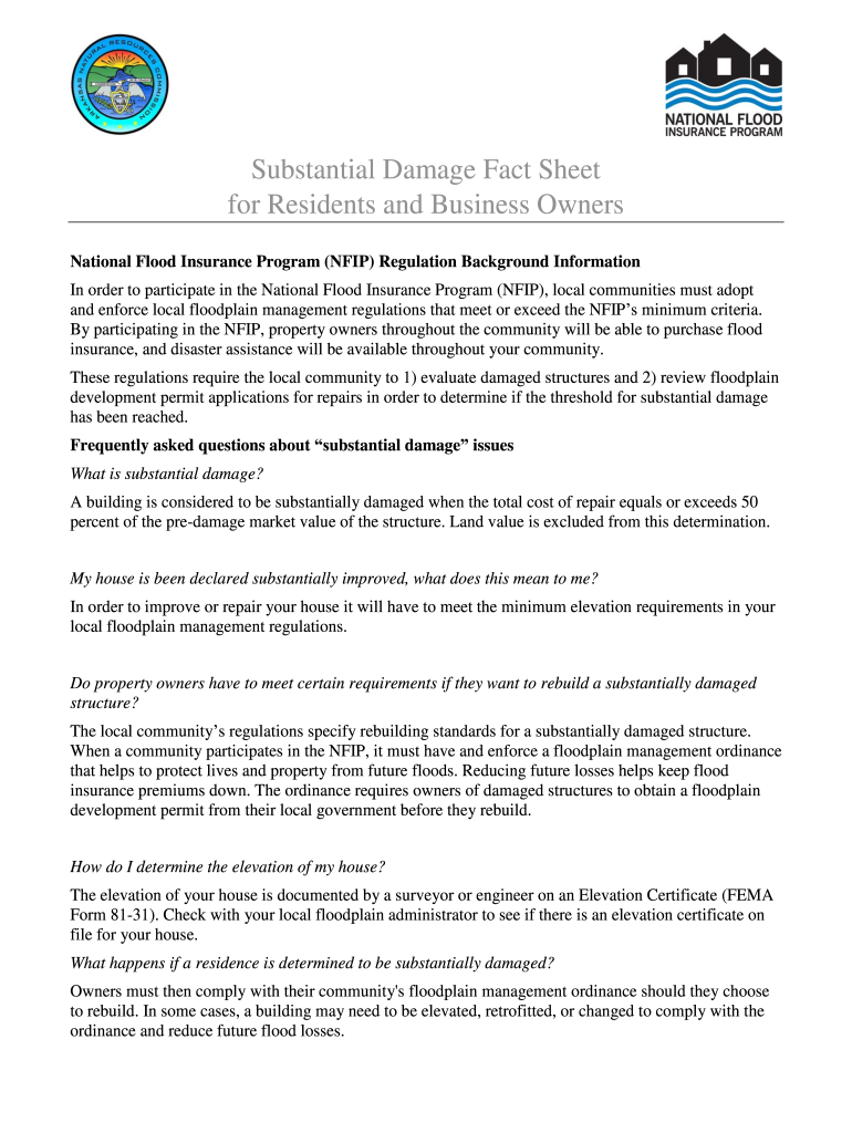 Fillable Online Substantial Damage Fact Sheet for Residents and ...