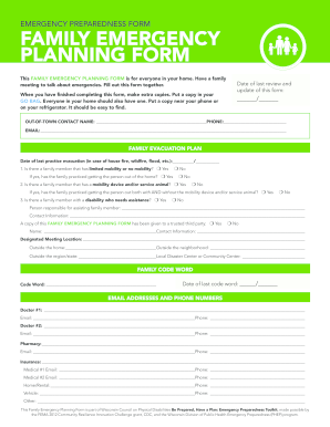 Fillable Online EMERGENCY PREPAREDNESS FORM FAMILY EMERGENCY PLANNING ...