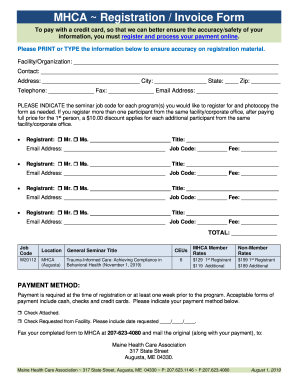 Fillable Online MHCA Registration / Invoice Form - Maine Health Care ...