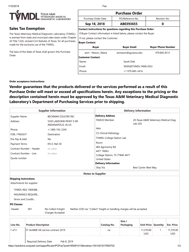 Fillable Online Revised Purchase Order Sales Tax Exemption Purchase ...
