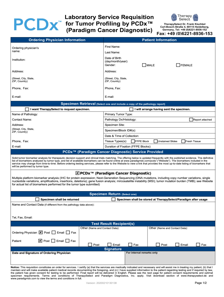 Fillable Online Laboratory Service Requisition for Tumor Profiling by ...