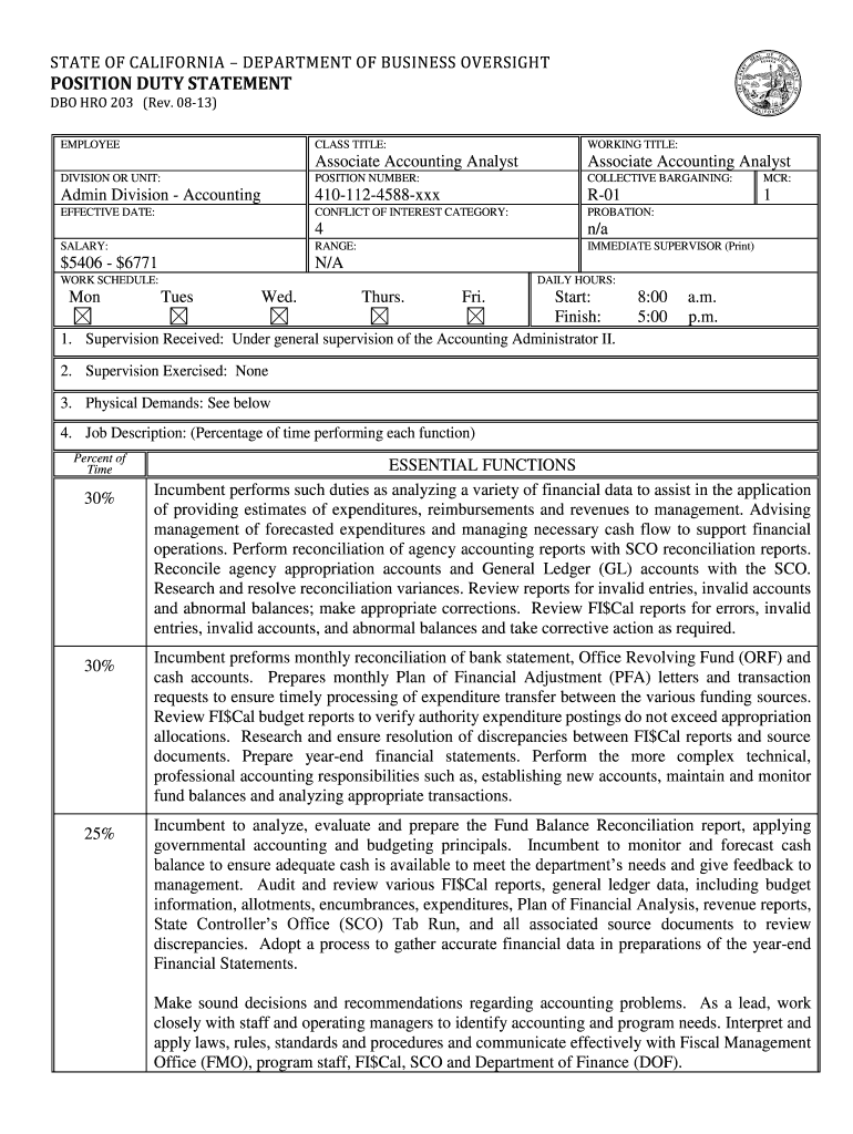 Fillable Online DUTY STATEMENT CALIFORNIA DEPARTMENT OF VETERANS AFFAIRS PART ... Fax Email ...