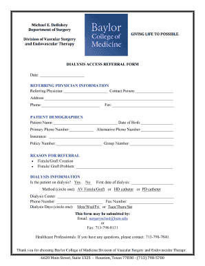 Fillable Online Dialysis Access Referral Form - Vascular Surgery and ...