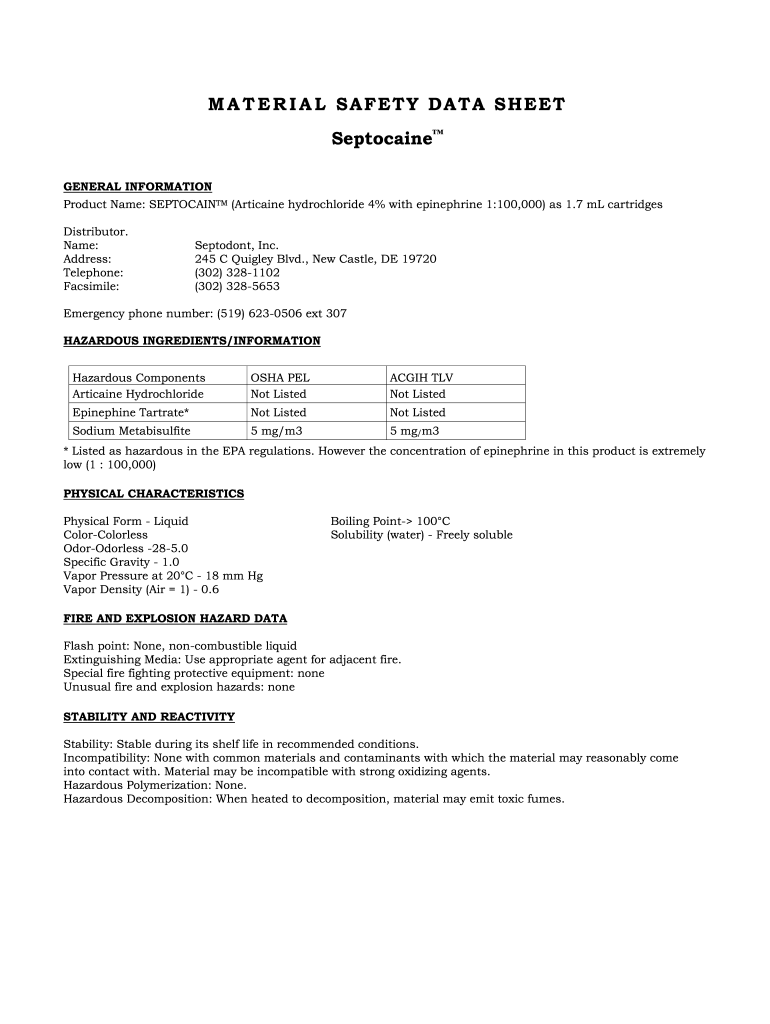 Fillable Online material safety data sheet - Dental Health Products Fax ...