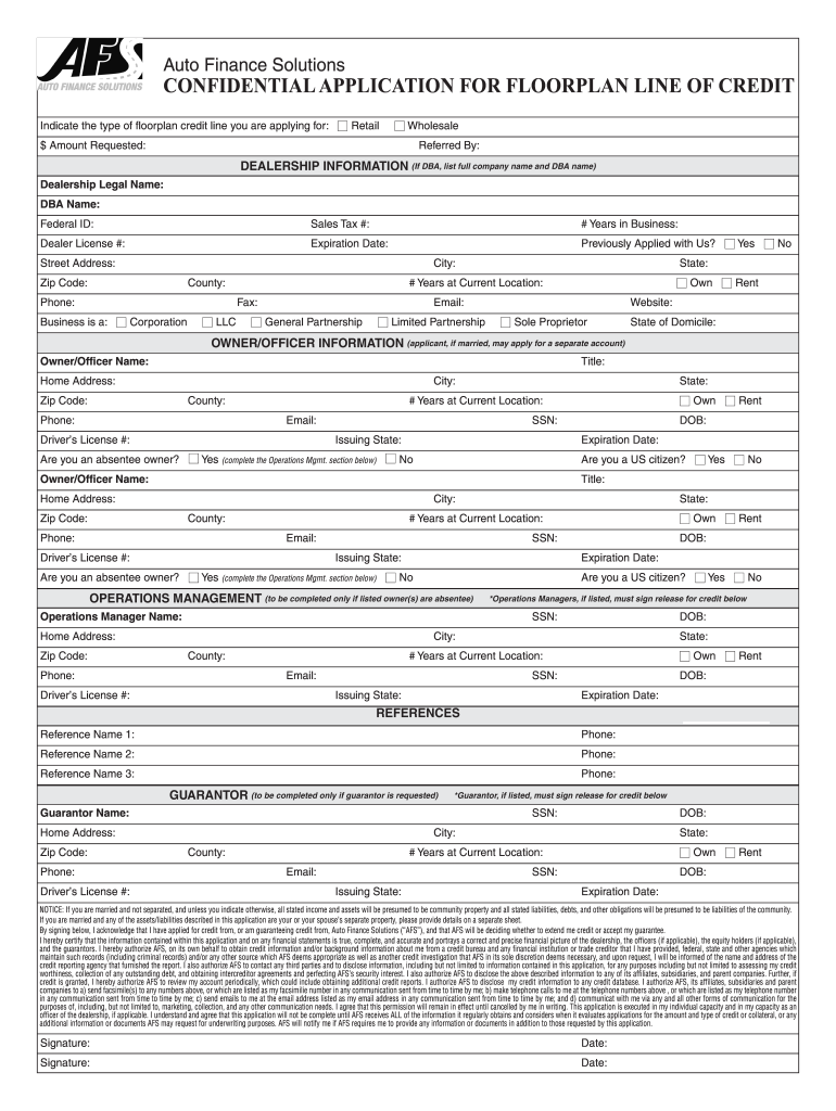 Fillable Online Dealer Floor Plan Financing - Online Auto Dealer ...