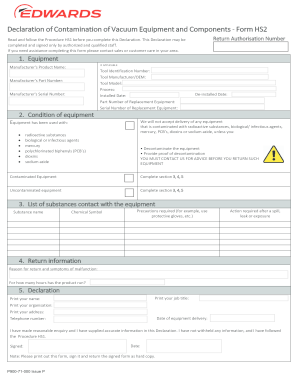 Fillable Online Declaration of Contamination of Vacuum Equipment and ...