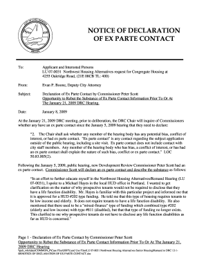 Fillable Online notice of declaration of ex parte contact - City of ...