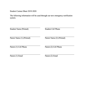 Fillable Online Student Contact Sheet 2019-2020 Fax Email Print - pdfFiller