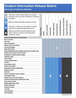 Fillable Online Student Information Release Matrix Fax Email Print - pdfFiller