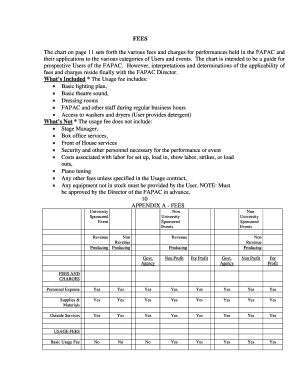 Fillable Online FEES The chart on page 11 sets forth the various fees ...