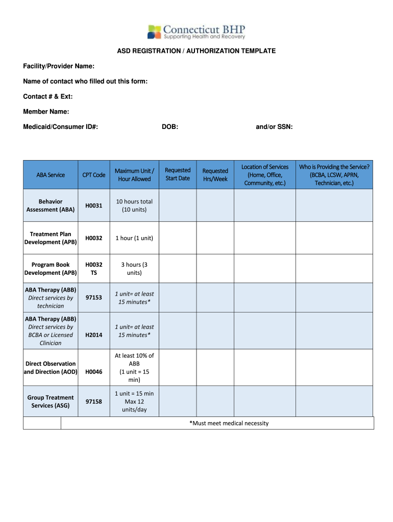 CT BHP ASD Registration/Authorization Template - Fill and Sign ...