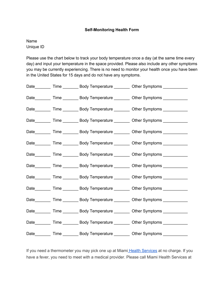 Fillable Online Self-Monitoring Health Form Fax Email Print - pdfFiller