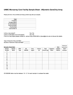 Fillable Online UNMC Microarray Core Facility Sample Sheet - Affymetrix ... Fax Email Print ...