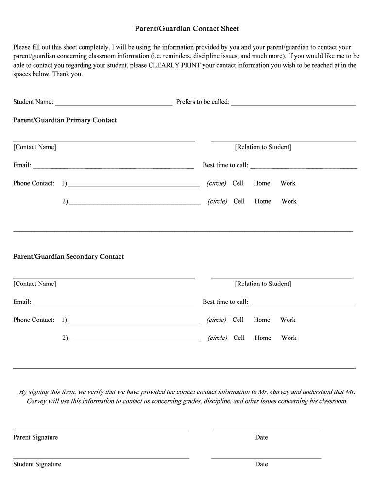 Fillable Online Parent/Guardian Information and Preference Form Fax ...