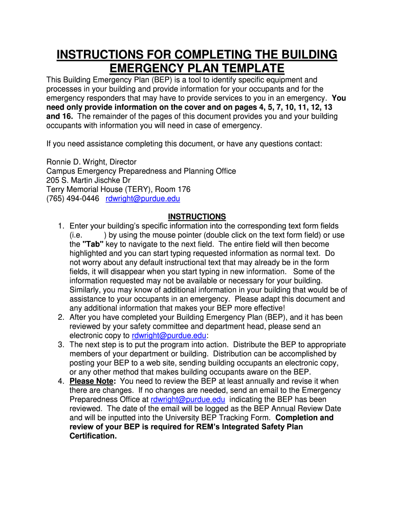 Fillable Online EMU Building Emergency Plan Template - Eastern Michigan ...