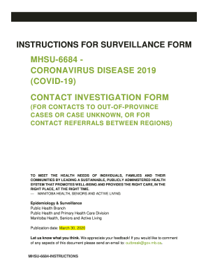 Fillable Online INSTRUCTIONS FOR SURVEILLANCE FORM MHSU-6684 (COVID 19 ...