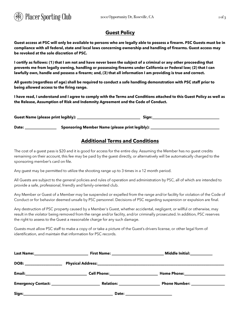 Fillable Online PSC Full Guest Agreement Packet Fax Email Print - pdfFiller