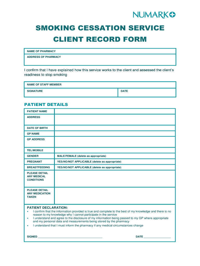 Smoking Cessation Form - Fill Online, Printable, Fillable, Blank ...